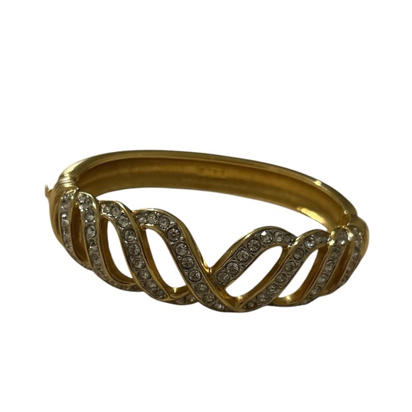 SAL | Jewelry | Swarovski Gold Tone Clear Rhinestone Pave Bangle ...